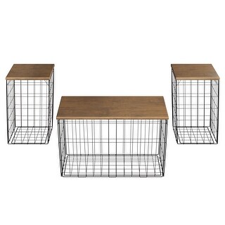 Set of 3 Living Room Tables - Metal Basket Storage with Removable Lids ...