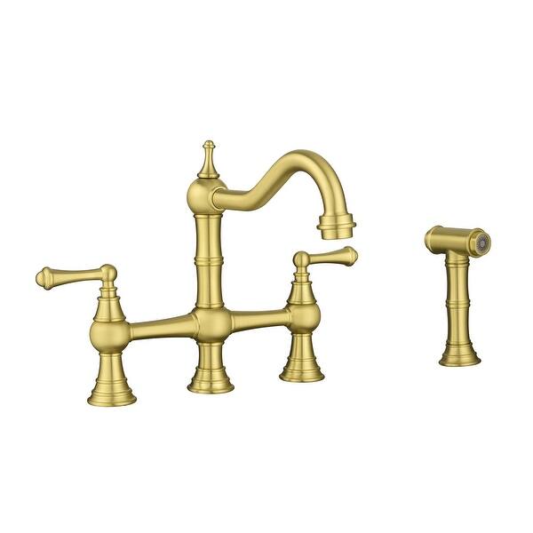 Bridge Kitchen Faucet With Side Sprayer 4 Hole Kitchen Sink Faucet 2 ...