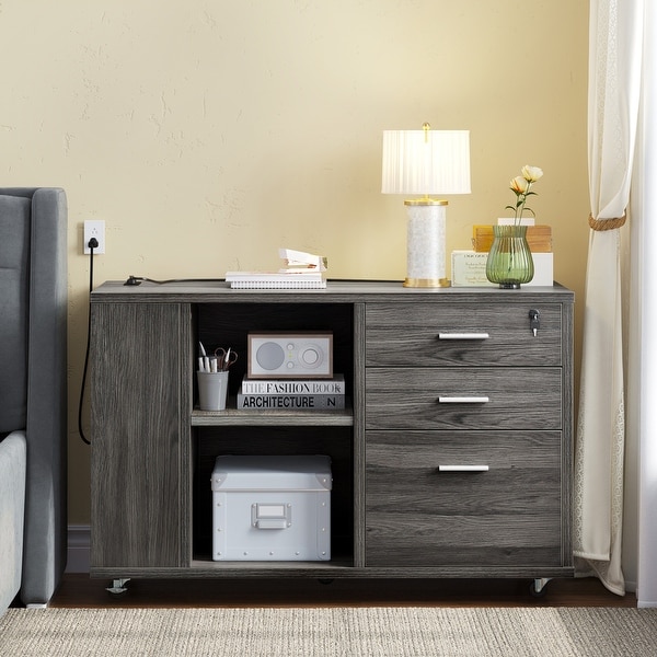 Grey filing cabinet wood store