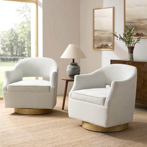 Ofelia Transition Upholstered Open-Back Swivel Barrel Chair with Solid ...