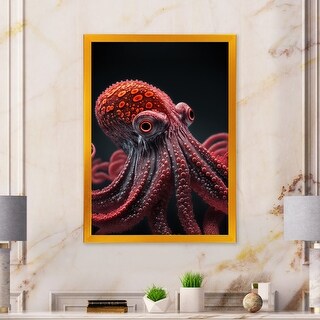 Designart "Red Octopus On The Ocean Floor II" Animal Octopus Framed Art ...