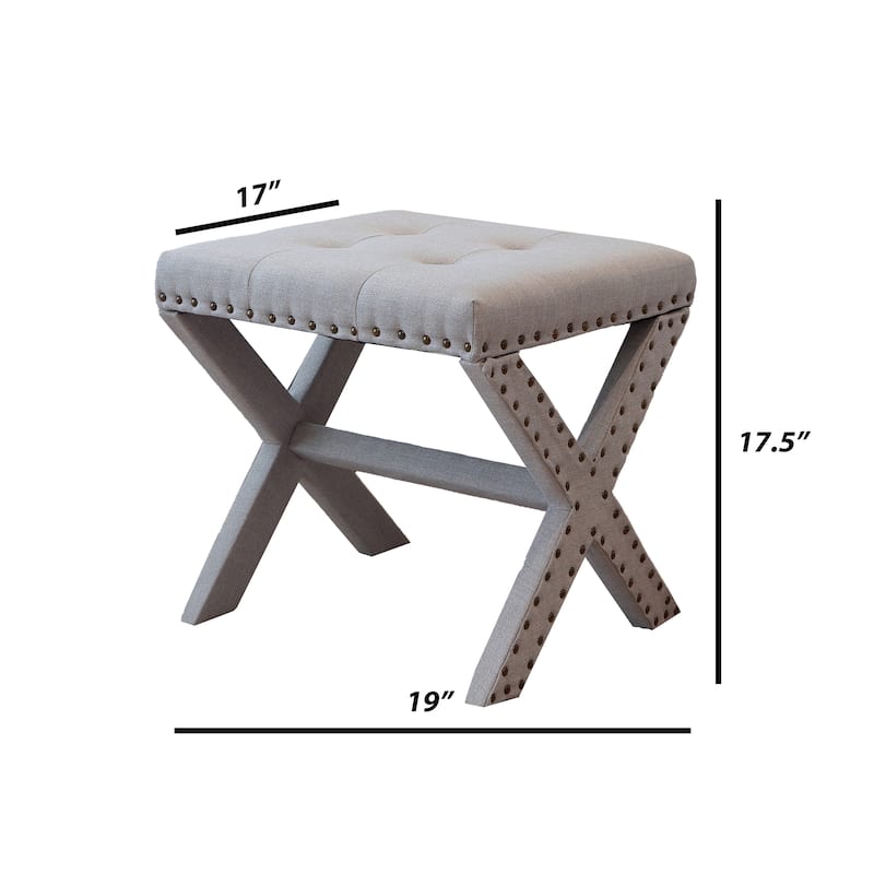 Modern Chic Vanity Stool X-Base Ottoman With Nailhead Trim (Set of 2 ...