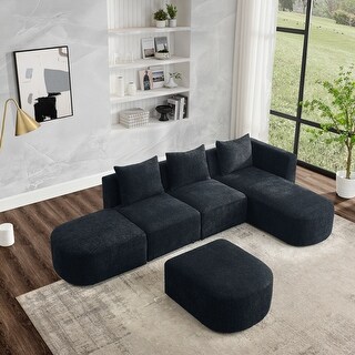 Black 5 Seat DIY Modular Couch Set for Livingroom L-shaped Chaise ...