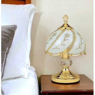 HomeRoots 14" Gold Bedside Table Lamp With Floral Frosted Glass Shade ...
