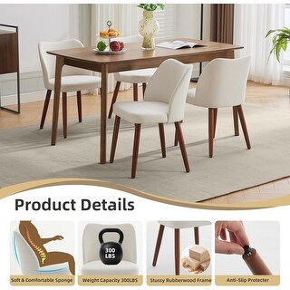 Wooden Dining Chair(Set of 2), Linen Upholstered Kitchen Chair with Sold Wood Legs, Wing ...