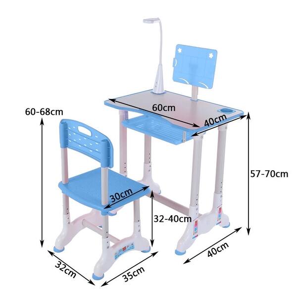 Student Study Desk Chair Set Eye Friendly LED Light Drawer Ergonomic ...