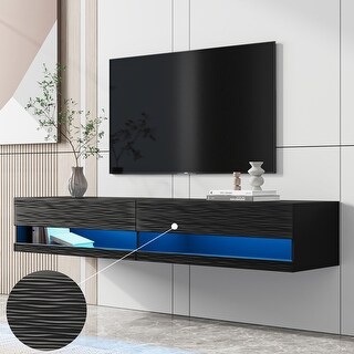 Floating Entertainment Center with 20 Color LEDs - Up to 80" TV - Bed ...