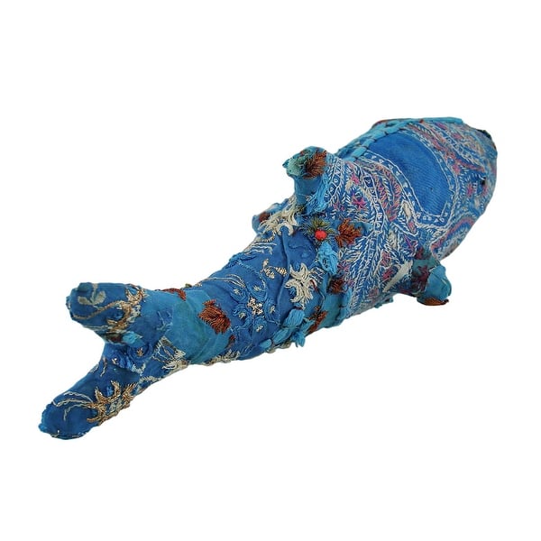 Blue Vintage Sari Fabric Covered Paper Mache Shark Sculpture - 5 X 15 X ...