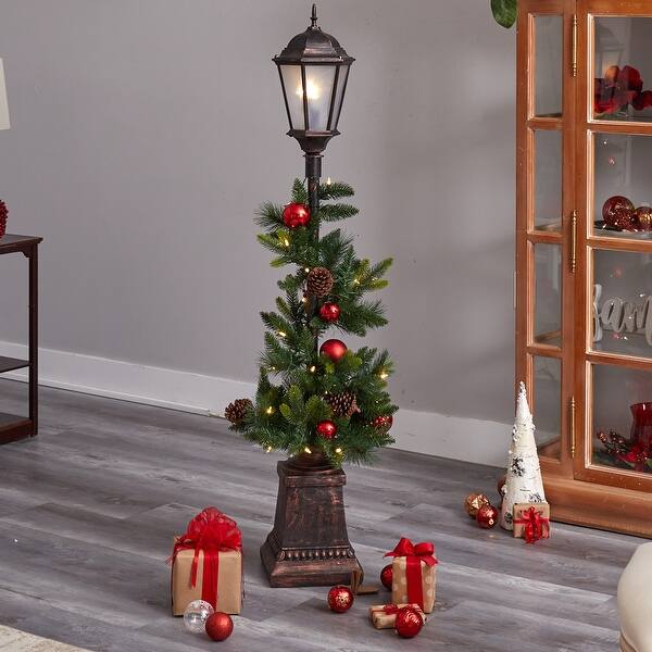 5' Holiday Decorated Lamp Post with Artificial Christmas Greenery ...