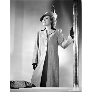 June Duprez on a Dark Coat Holding on a Pole Portrait Photo Print - Bed ...