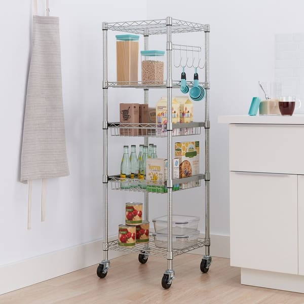 TRINITY EcoStorage® 5-Tier 18x18x56.5 Commercial Square Rack w/ Wheels ...