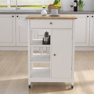 Mobile Kitchen Trolley with Lockable Wheels, Solid Wood Countertop ...