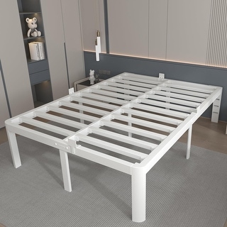 16 Inch White King Size Bed Frame with Heavy Duty Steel Platform ...