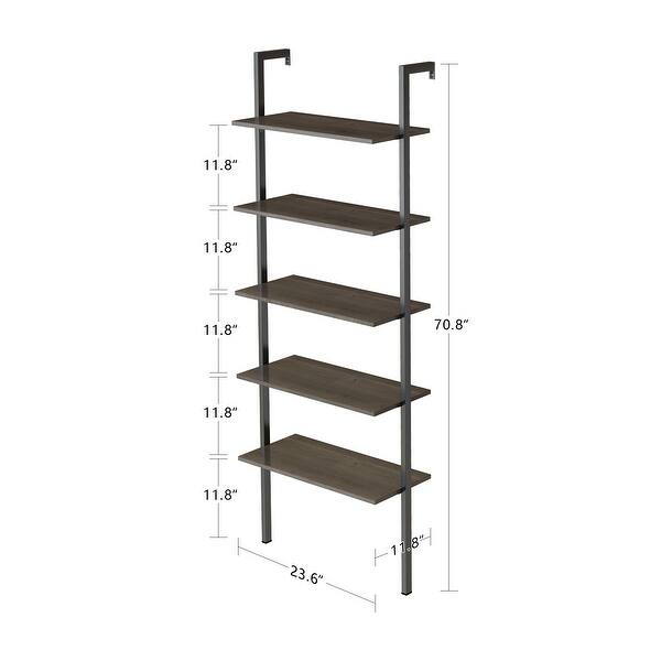 Industrial 5-Tier Wall Mount Ladder Bookcase Metal Frame Storage Rack ...