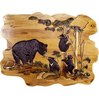 Bear Cubs In Forest Hand Crafted Intarsia Wood Art Wall Hanging 30 X ...