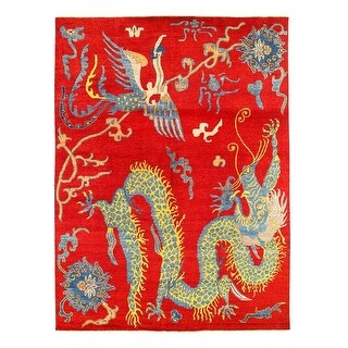 Red color Fine Hand knotted Chinese Dragon design rug - 9'11'' x 13'05 ...
