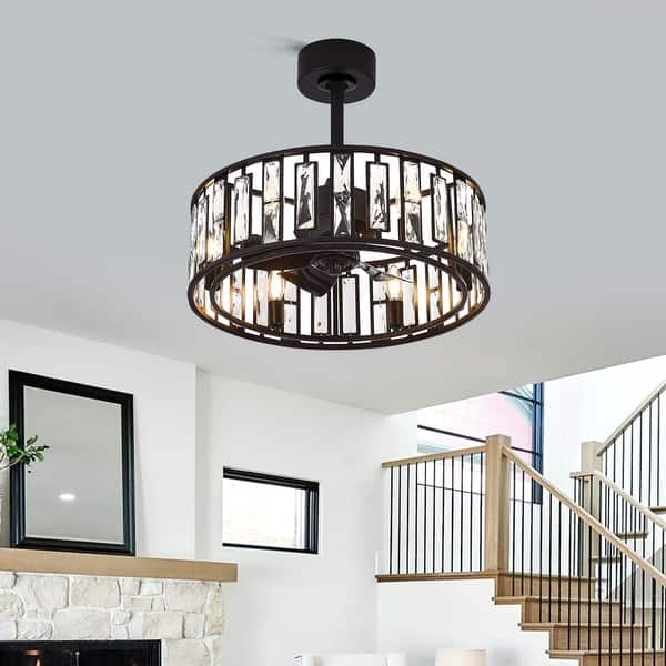 20-in Black Indoor Cage Ceiling Fan with Light Remote (5-Blade) - Bed ...