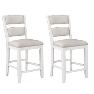 24 Inch Counter Height Chairs, Set of 2, Padded Seat and Back, White ...