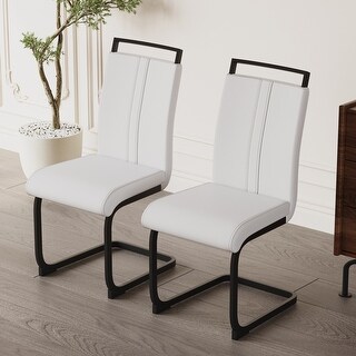 Set of 2 White Leather Dining Chair, Dining Table Chair w/ C-Shaped ...
