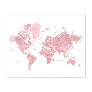 Pink Watercolor World Map with Cities Maps Pastels Art Print/Poster ...