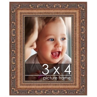 3x4 Frame Antique Gold Complete Wood Picture Frame with UV Acrylic ...