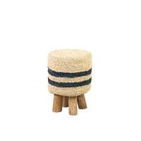 Natural Tan And Black Handwoven Raffia Wood Stool by East at Main - Bed Bath & Beyond - 30061963