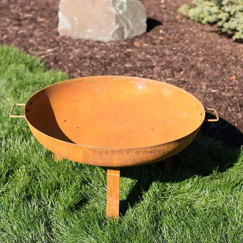 30" Fire Pit Cast Iron with Rustic Finish Wood-Burning Fire Bowl ...