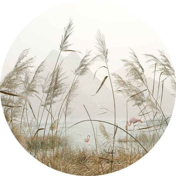 River Reeds and Flamingo Circular Peel and Stick Wall Mural 28 inch ...