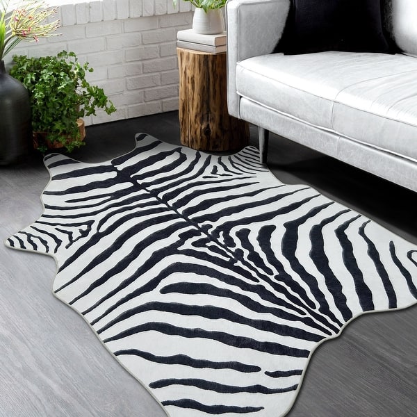 HR Print Rug Non-Slip Faux Cowhide Black and White Zebra Print Area Rug ...