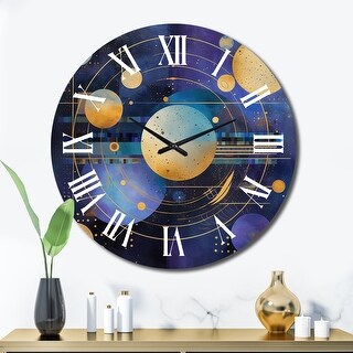 Designart "Purple Yellow Galactic Universe" Comets Oversized Wall Clock ...