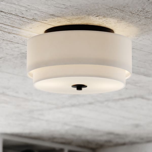 Burnaby Mid-Century Modern Ceiling Mount Light White Linen Drum Shade ...