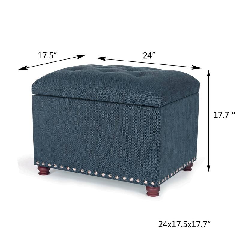 Adeco 24'' Rectangular Upholstered Storage Ottoman Fabric Foot stool ...