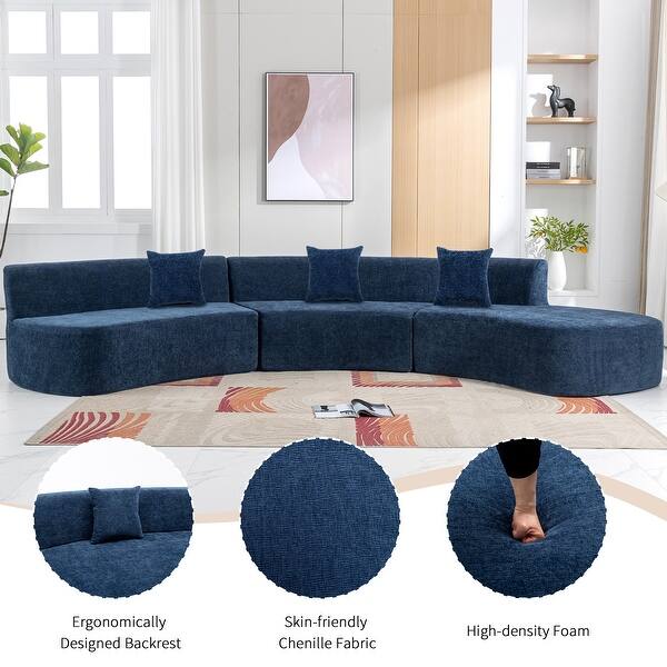 Blue Curved Sofa Chenille Sectional Sofa Convertible Sleeper Loveseat ...