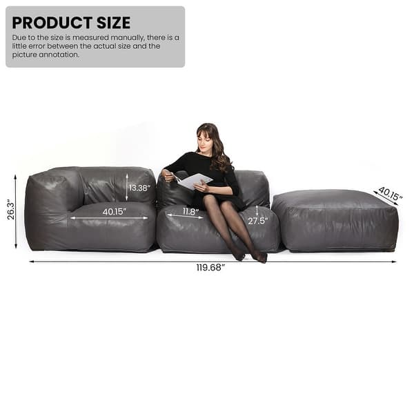 Grondin 3-Piece Giant Upholstered Modular Sectional Design Bean Bag ...