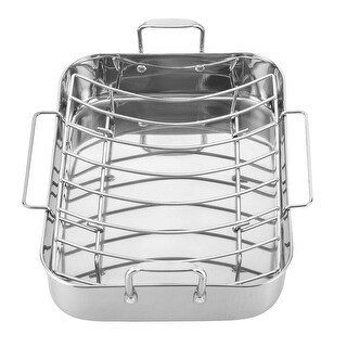 Viking 3-Ply Stainless Steel Roasting Pan with Rack and Thermometer ...
