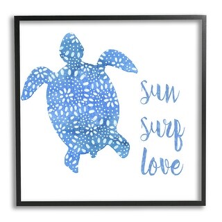 Stupell Patterned Blue Sea Turtle Beach Phrase Calligraphy Framed Wall ...