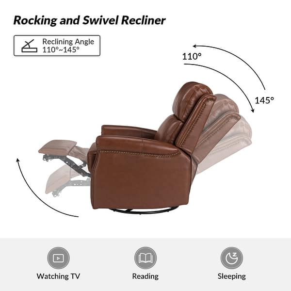 Renato Traditional Genuine Leather Nailhead Power Swivel Recliner Chair ...