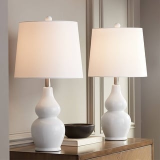 White Finish Modern Double Gourd Ceramic Table Lamps Set of 2 - 25" x ...