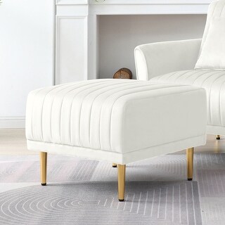 Square Ottoman Cream Velvet Stool Seat with Metal Legs, Footrest for ...