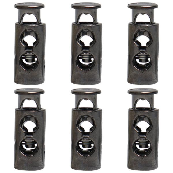 6pcs Spring Cord Locks Double Hole End Stoppers Fastener Metal Black ...