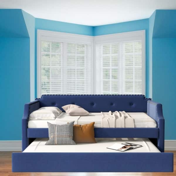 Twin sofa daybed Blue day bed Linen daybed with trundle - Bed Bath ...