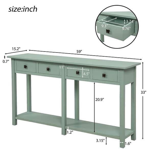 Wood Blue Console Table Livingroom Sofa Entryway Table w/ 4 Drawer ...
