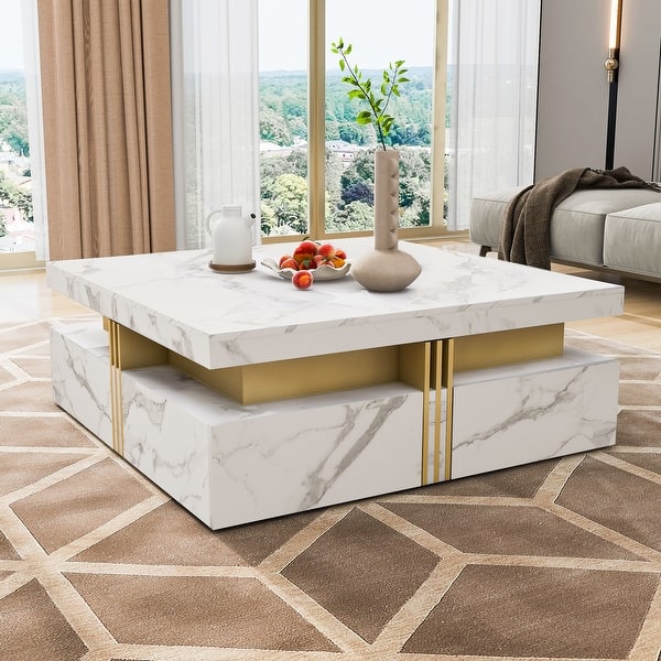 Modern White Square Storage Coffee Table with 4 Drawers - Bed Bath ...