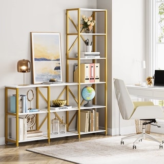 9 Shelves Bookshelves, Modern Gold Ladder Corner Etagere Bookcase, 6 ...