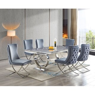 7-Piece Rectangle Dining Set with Upholstered Chairs, Gray - Bed Bath & Beyond - 40004119
