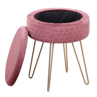 Pink Velvet Round Footrest Stool ,Modern Upholstered Vanity Pouffe ...