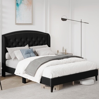 Upholstered Platform Bed with Wingback Headboard - Bed Bath & Beyond - 41189227