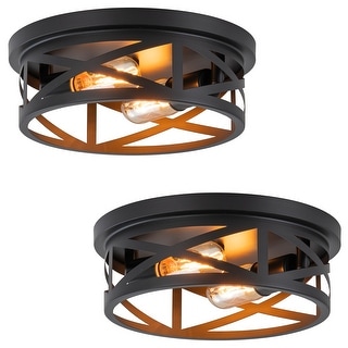 C Cattleya 2-Pack Black Square Flush Mount Ceiling Light with Turnable ...