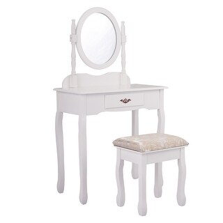 White Luxury Vanity Table and Chair Set with Rotating Mirror - Bed Bath ...