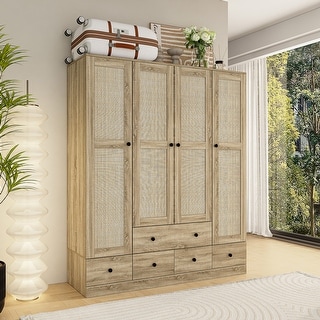 63"W 6-Door Bedroom Wardrobe Cabinet - Spacious Closet Cabinet Armoire ...